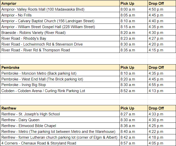 Bus Schedule 2024 - Galilee Bible Camp
